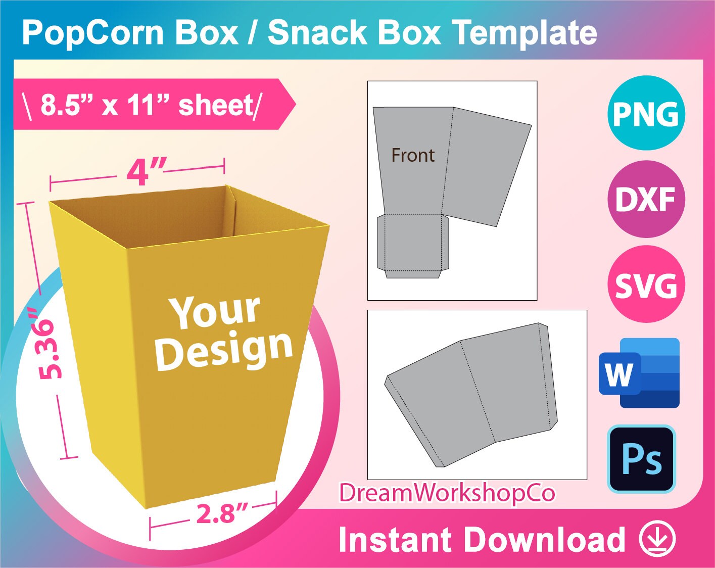 Popcorn Box Template Snack Box Template Snack Box Svg - Etsy Canada
