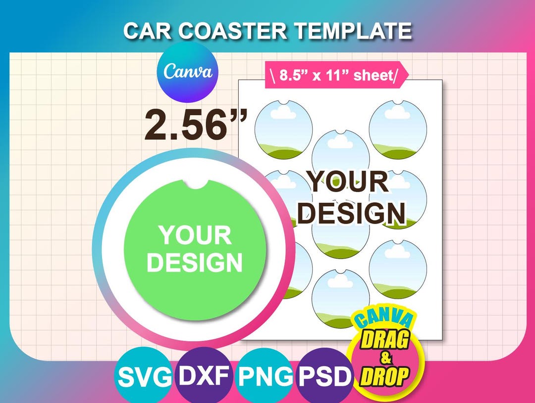 Car Cup Coaster Template (svg, Dxf, Png, Psd, Docx), Canva (8.5