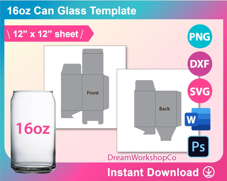 16oz Can Glass Box Template Beer Can Glass Box Canva Ms - Etsy