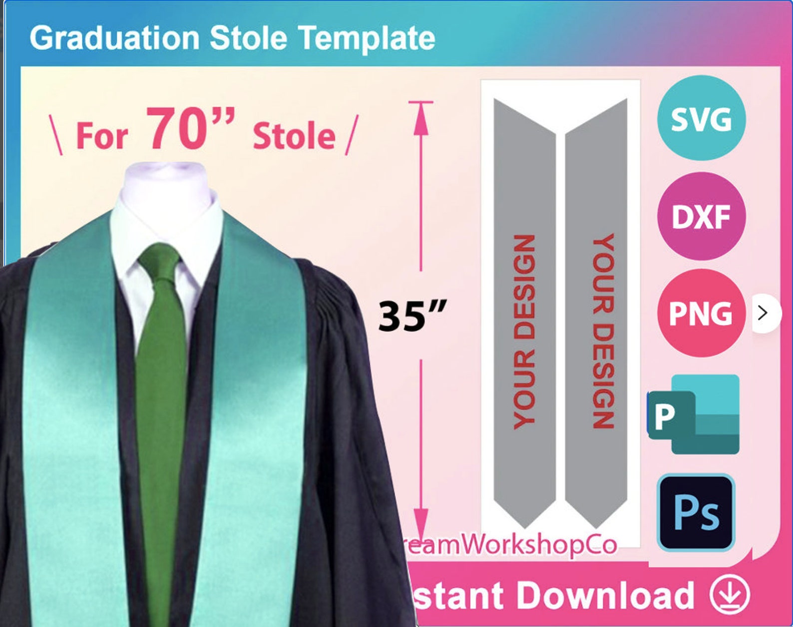 70 Stole Template Graduation Stole Template Stole - Etsy