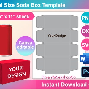 Mini Soda Can Box Template, Soda Box Template, Canva, SVG, DXF, DOCX ...