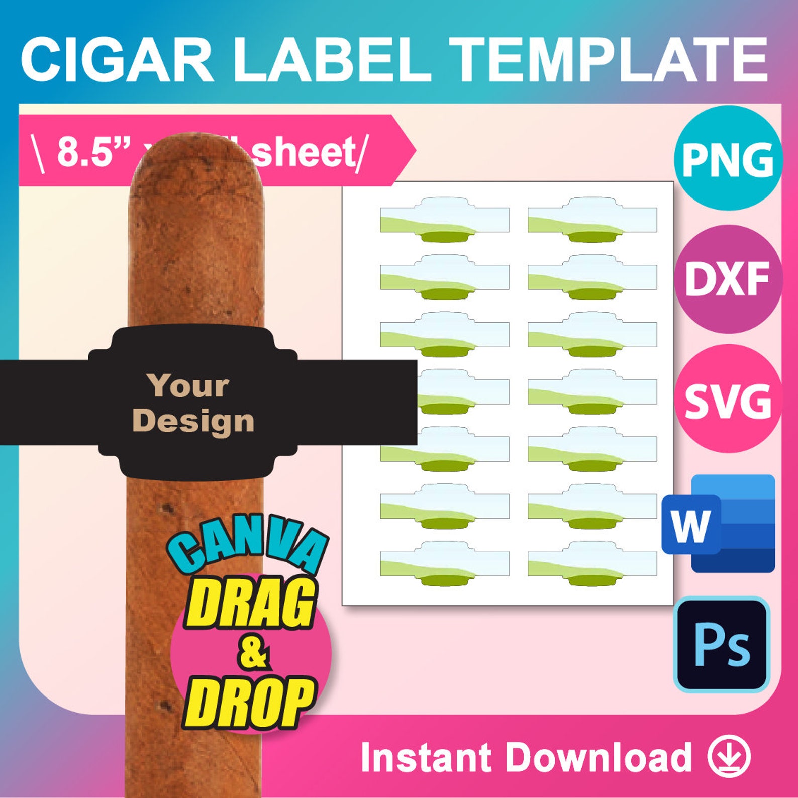 Cigar Wrapper Template, SVG, DXF, Canva, Ms Word Docx, Png, Psd, 8.5 ...