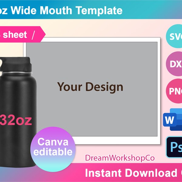 32oz Water Bottle Flask Template Png - Etsy