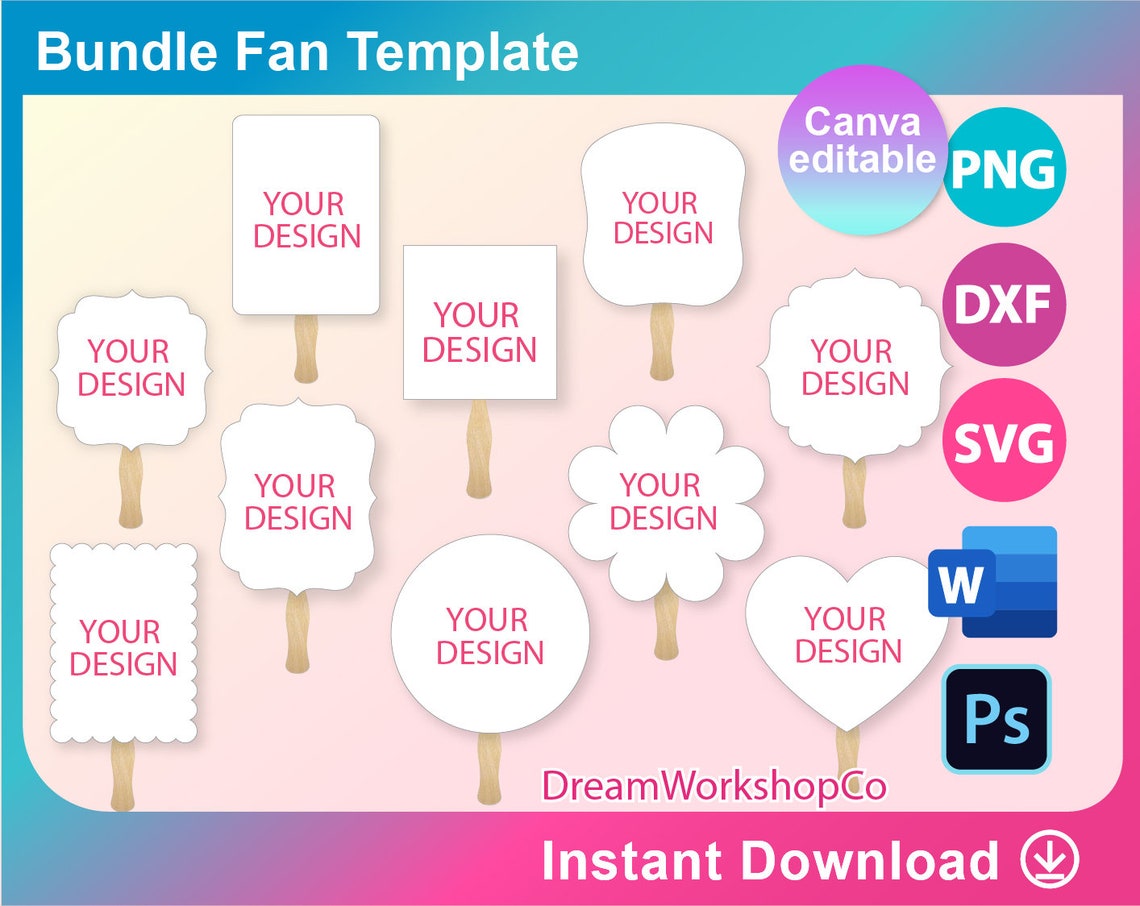 Bundle Paddle Fan Template Wedding Fan Church Fan Graduate - Etsy