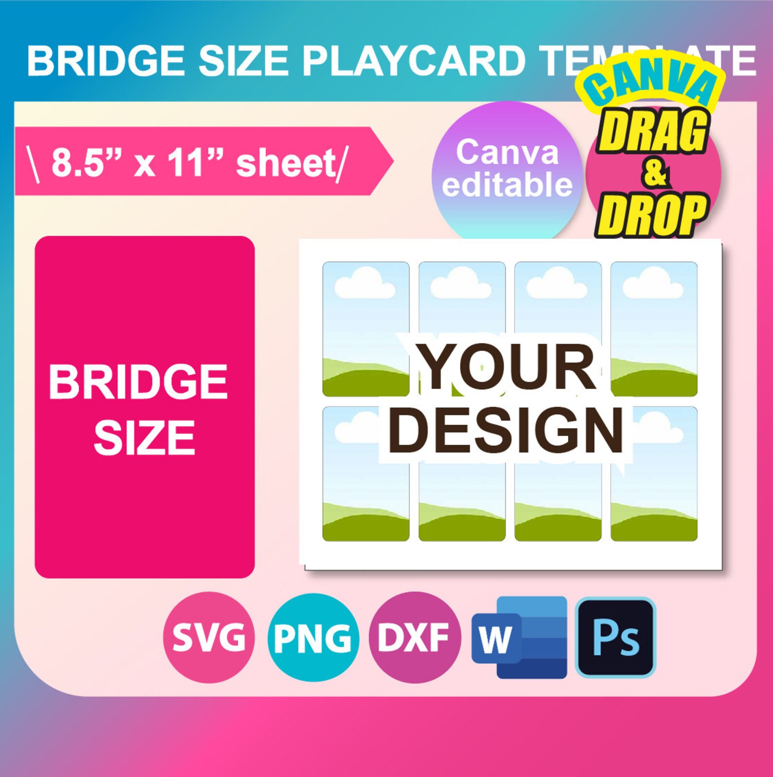 2.25 X 3.5 Bridge Card Template, Playing Card Template SVG, DXF, Canva ...
