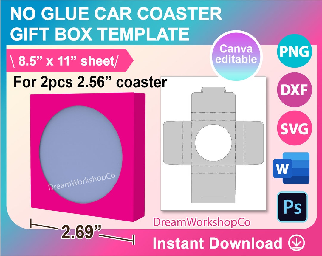 Cup Coaster Box Template, Cut Files, Cup Coaster Box Template SVG ...