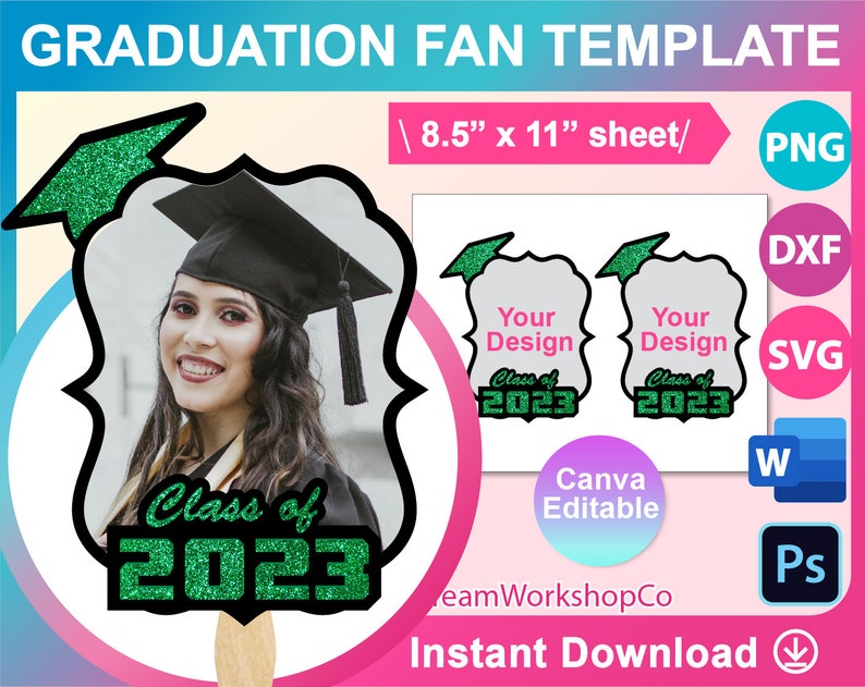 Graduation Paddle Fan Template PSD SVG DXF Canva Ms Word - Etsy