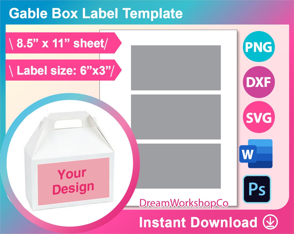 6 X 3 Gable Box Label Template SVG DXF Ms Word Docx Png | Etsy