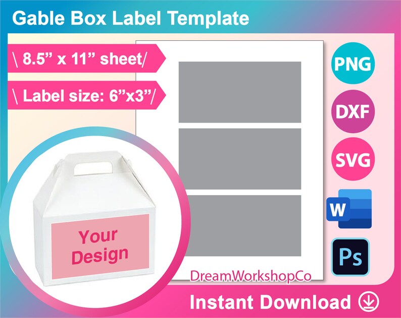 6 X 3 Gable Box Label Template SVG DXF Ms Word Docx Png | Etsy