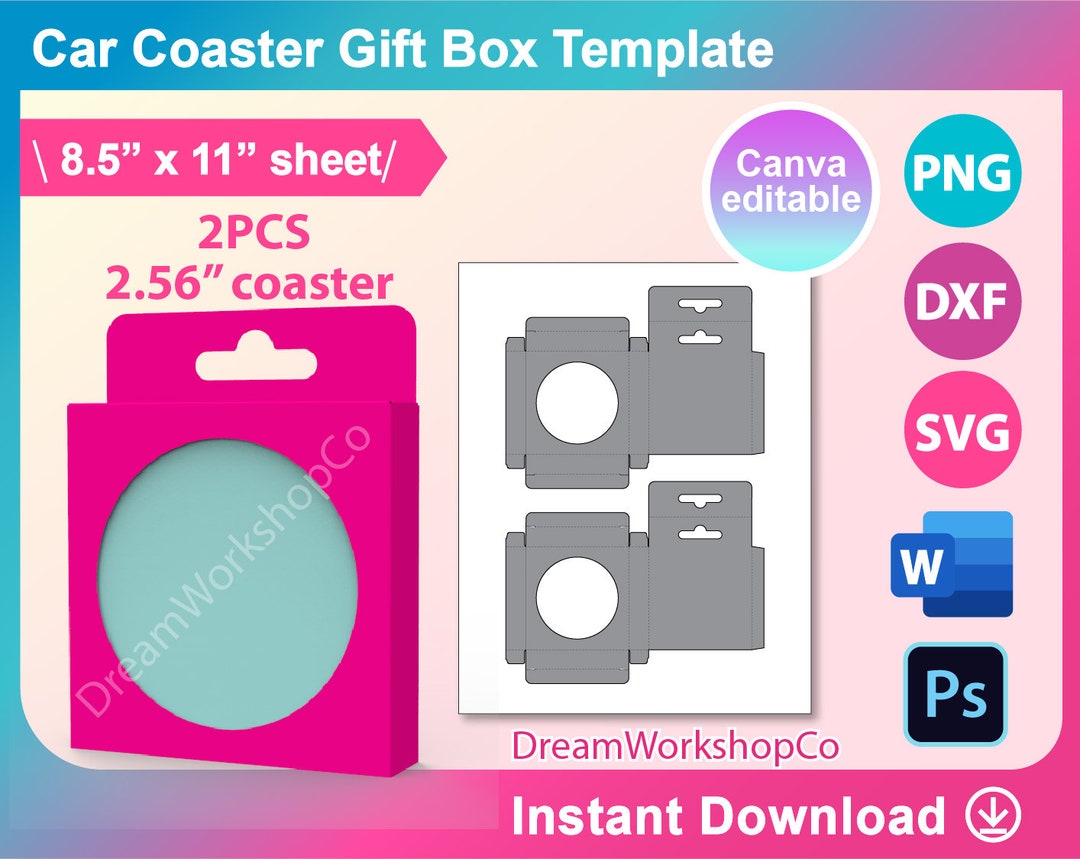 Car Cup Coaster Package Template, 2pcs Car Coaster Box Template, Car ...