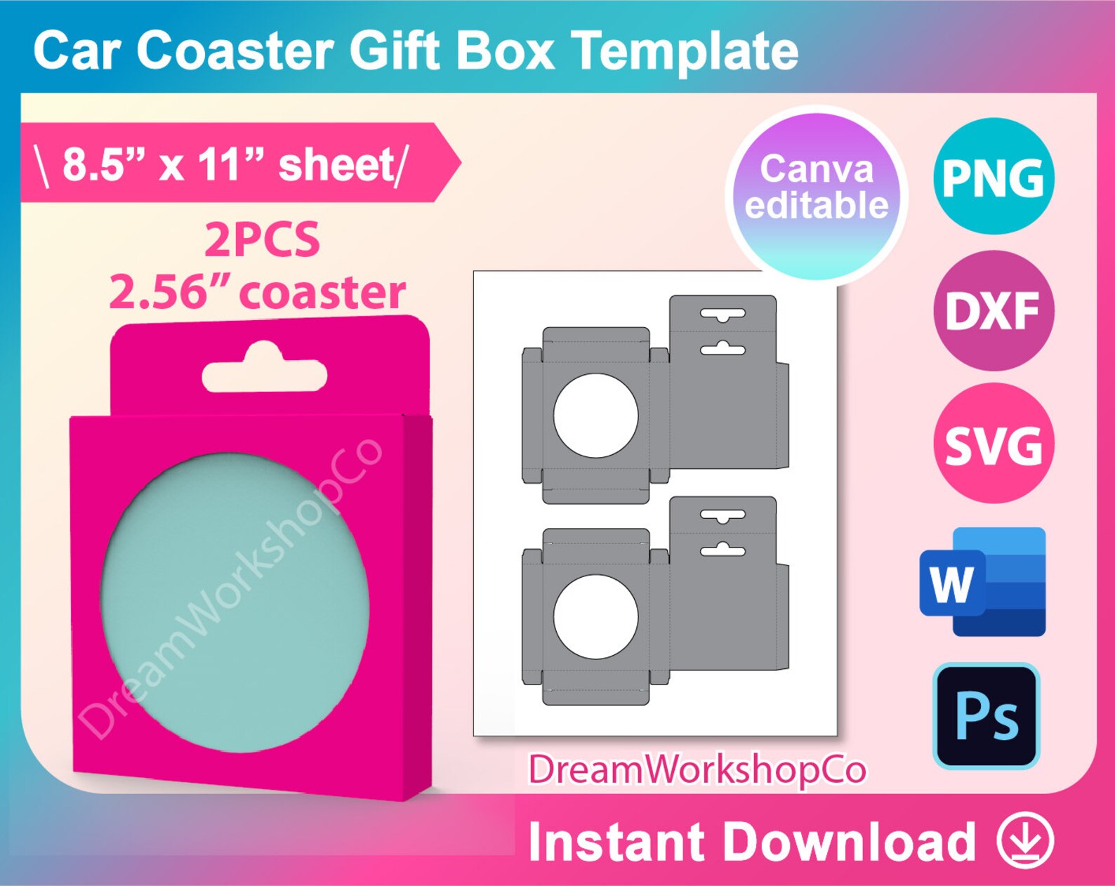 Car Cup Coaster Package Template 2pcs Car Coaster Box - Etsy