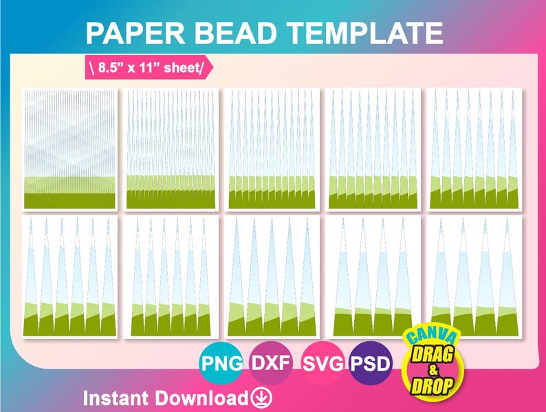 Paper Bead Template, Paper Bead Strips Template, Canva, SVG, DXF, Png ...