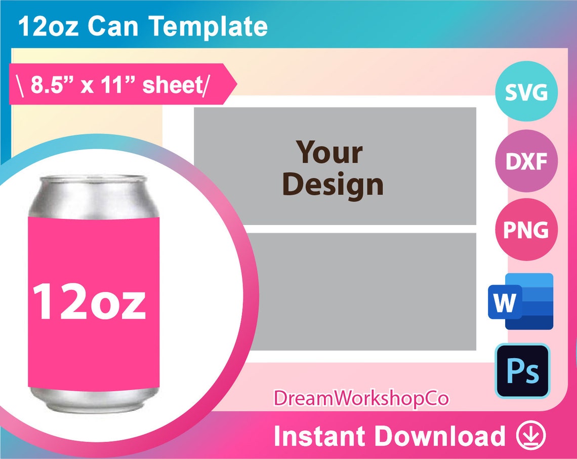 12oz Soda Can Template Beer Can Template SVG DXF DOCX - Etsy