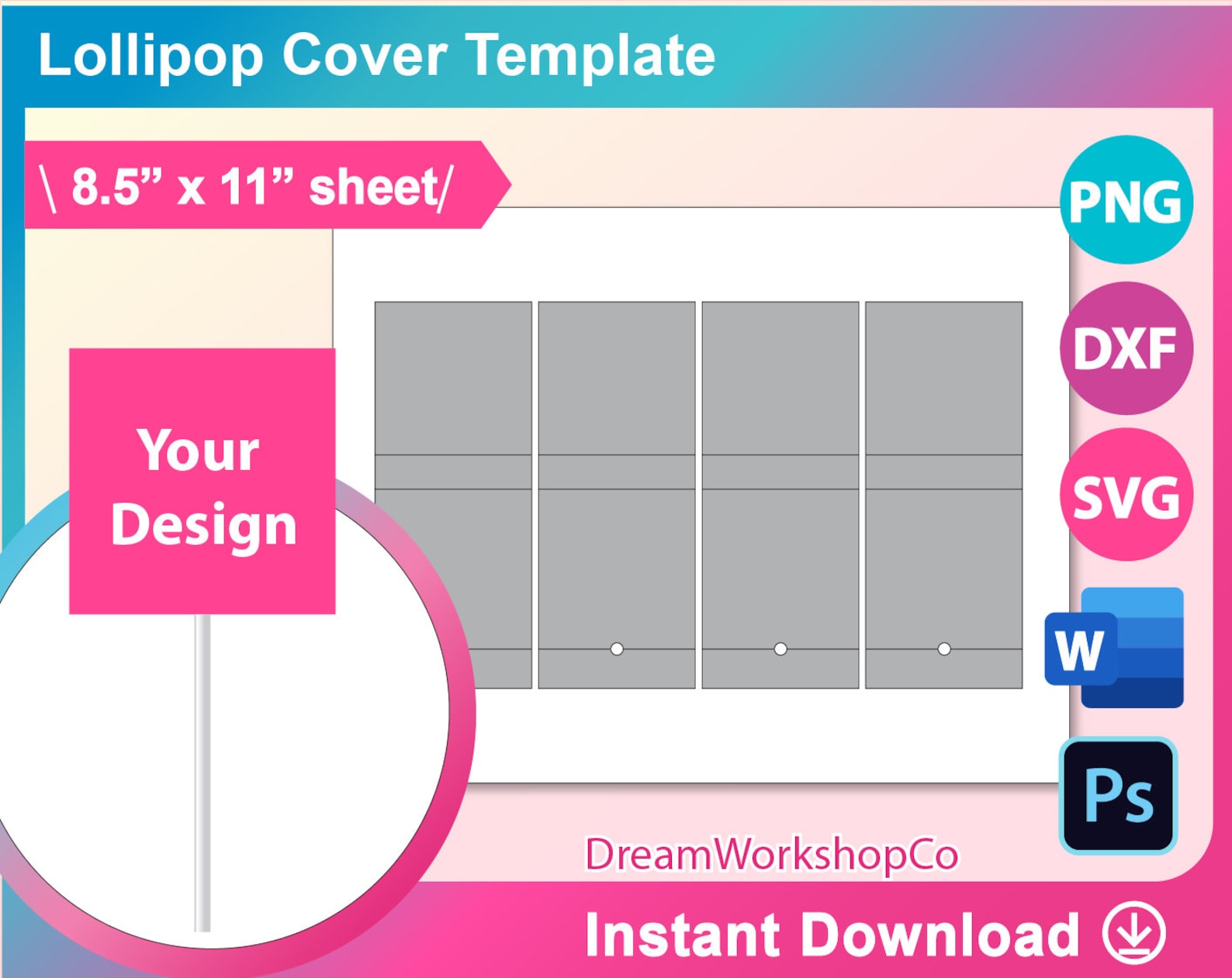 Lollipop Cover Template SVG DXF Canva Ms Word Docx Png | Etsy