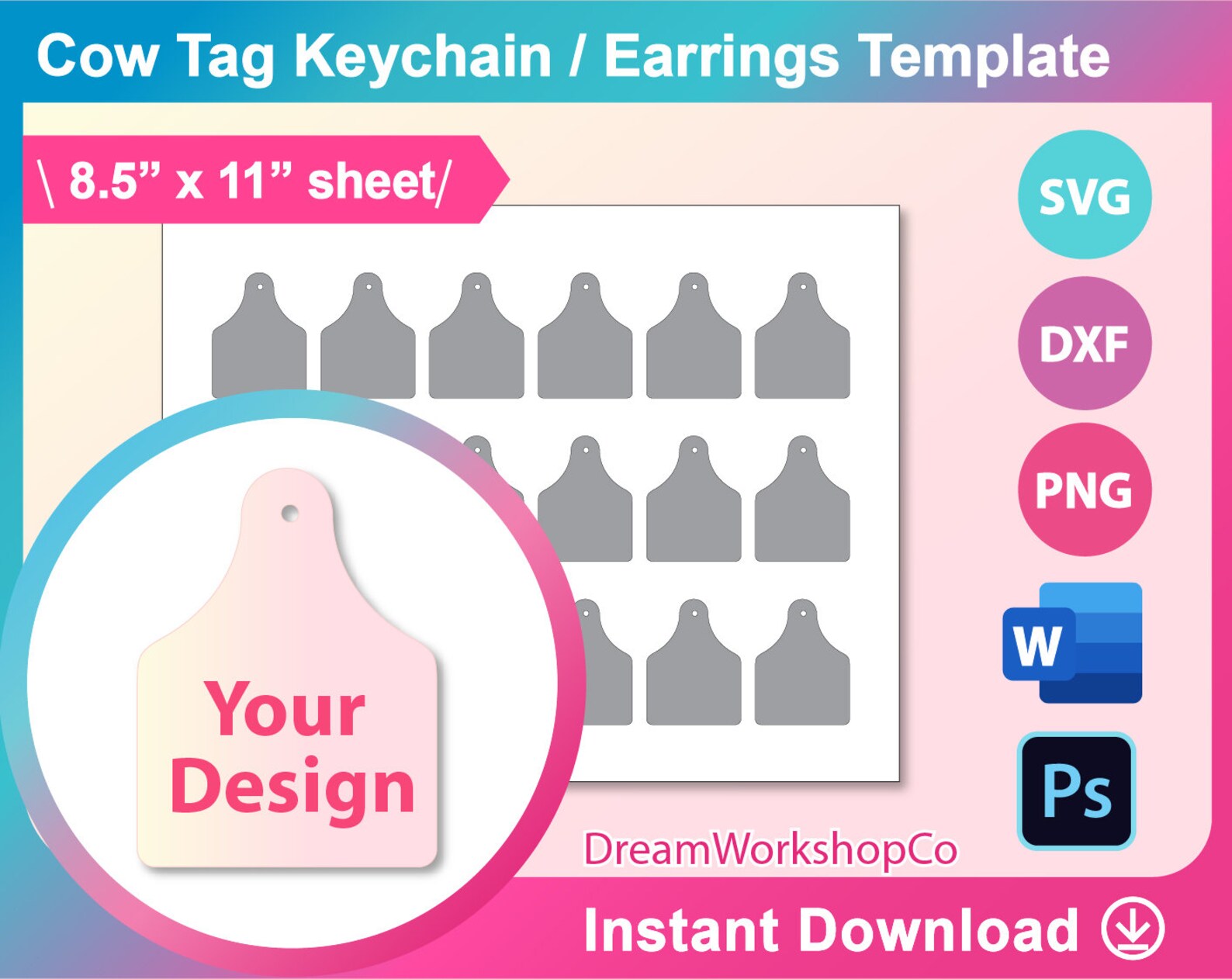 Cattle Tag Template Cattle Tag Svg Cow Tag Earring Canva - Etsy