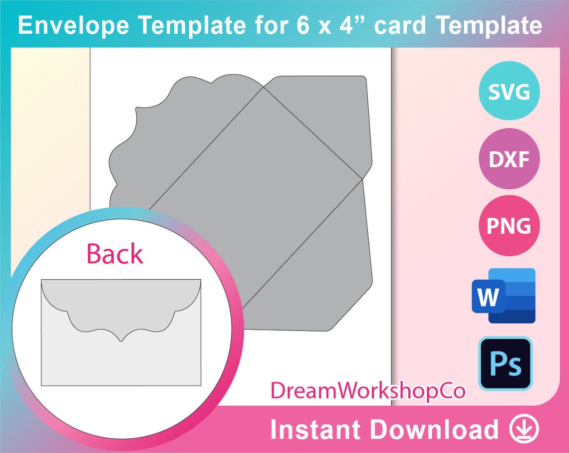 For 6x 4 Card Envelope Template Ms word PSD | Etsy