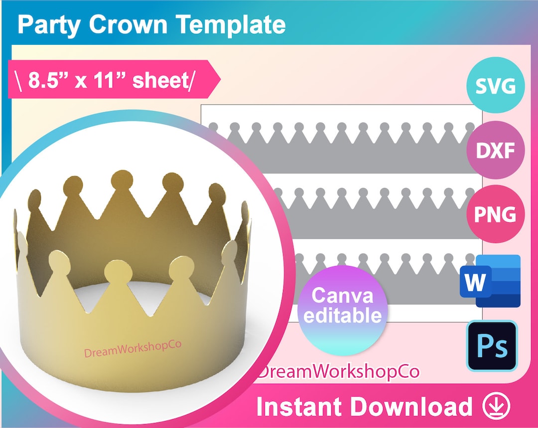 Kings Crown Party Hat Template, SVG, DXF, Ms Word Docx, Png, Psd, 8.5 ...