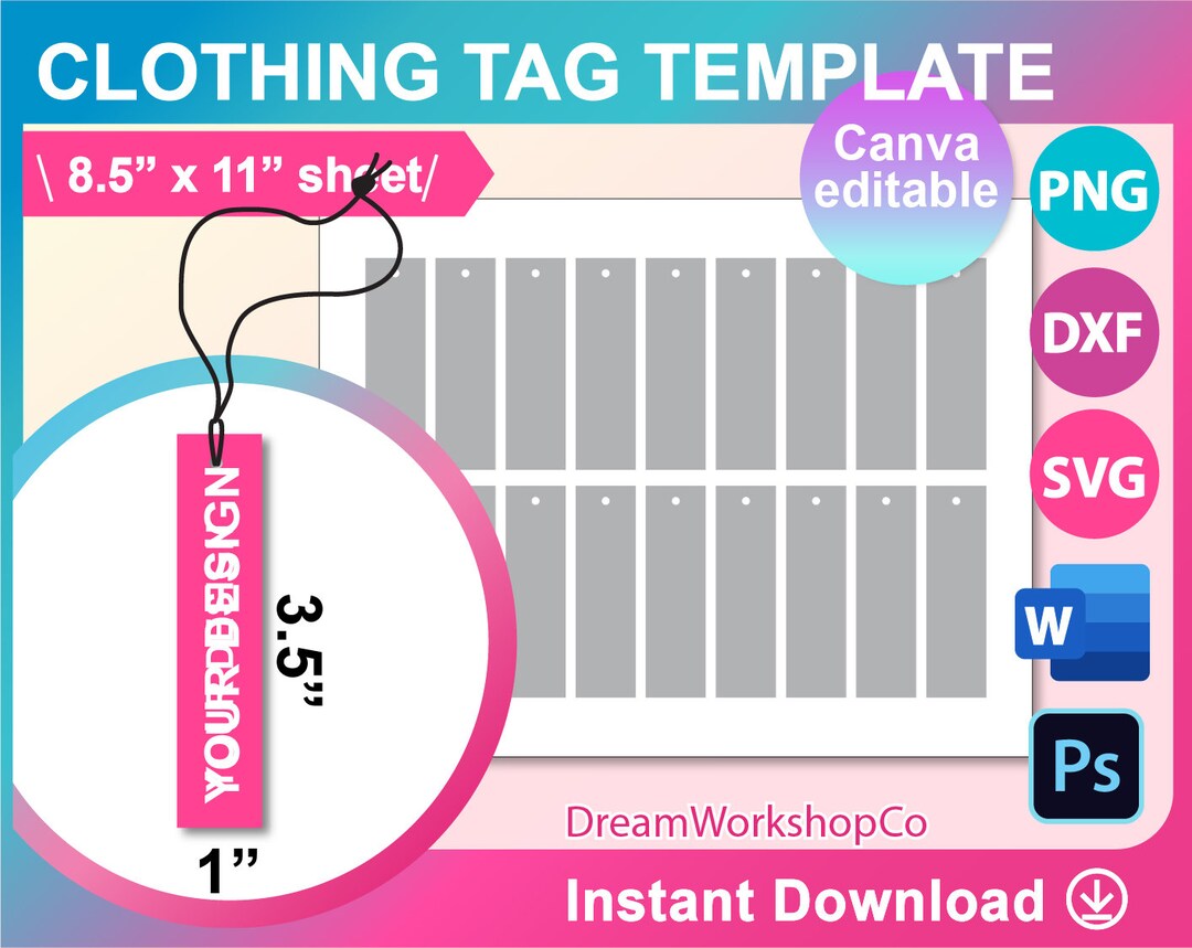 1x3.5 Hang Tag Template Clothing Tag Wedding Tag - Etsy