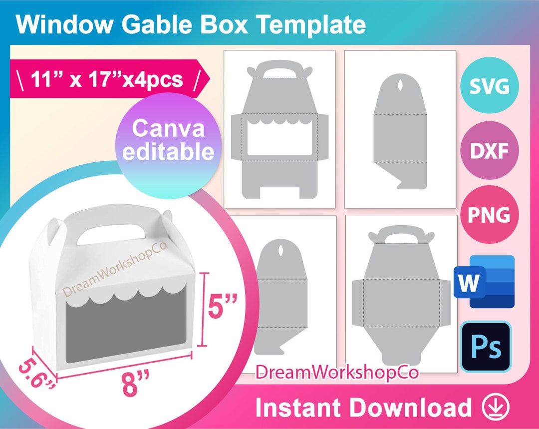 Scalloped Window Gable Box Template, Box With Handle Template SVG ...