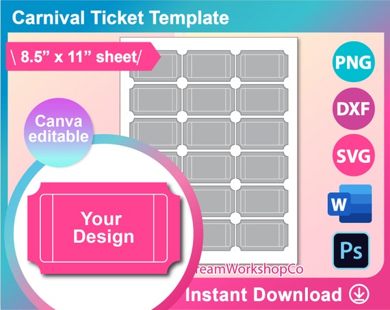 Carnival Ticket Template Canva ms Word PSD PNG SVG Dxf - Etsy UK