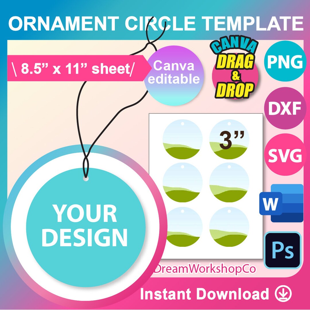 3inch Circle Tag Template, Thank You Tag Template, Ornament Template ...