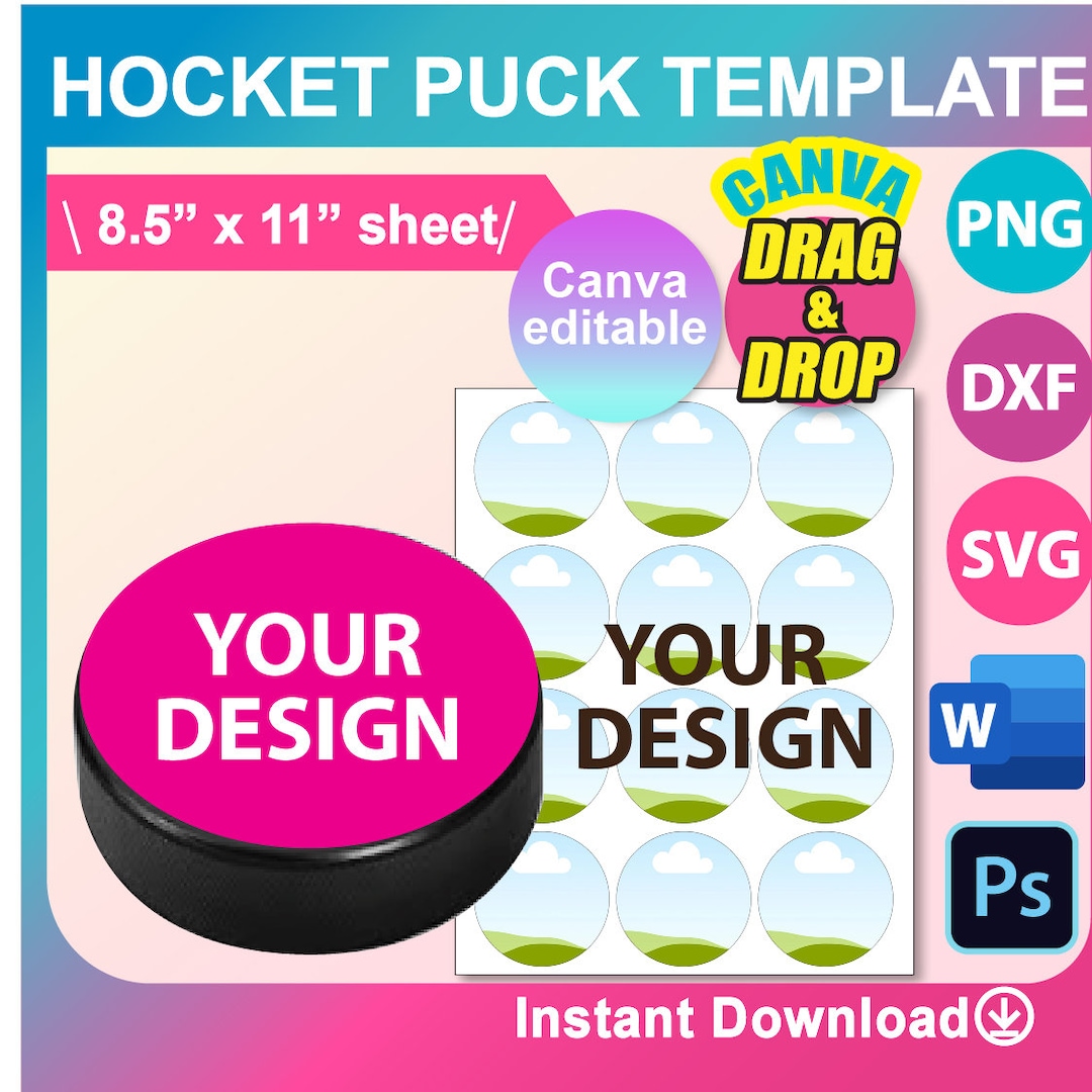 Hockey Puck Sticker Template, SVG, DXF, Ms Word Docx, Canva, Png, Psd ...