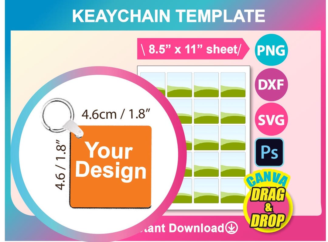 Square Keychain Template, Sublimation Template, SVG, Canva, DXF, Ms ...