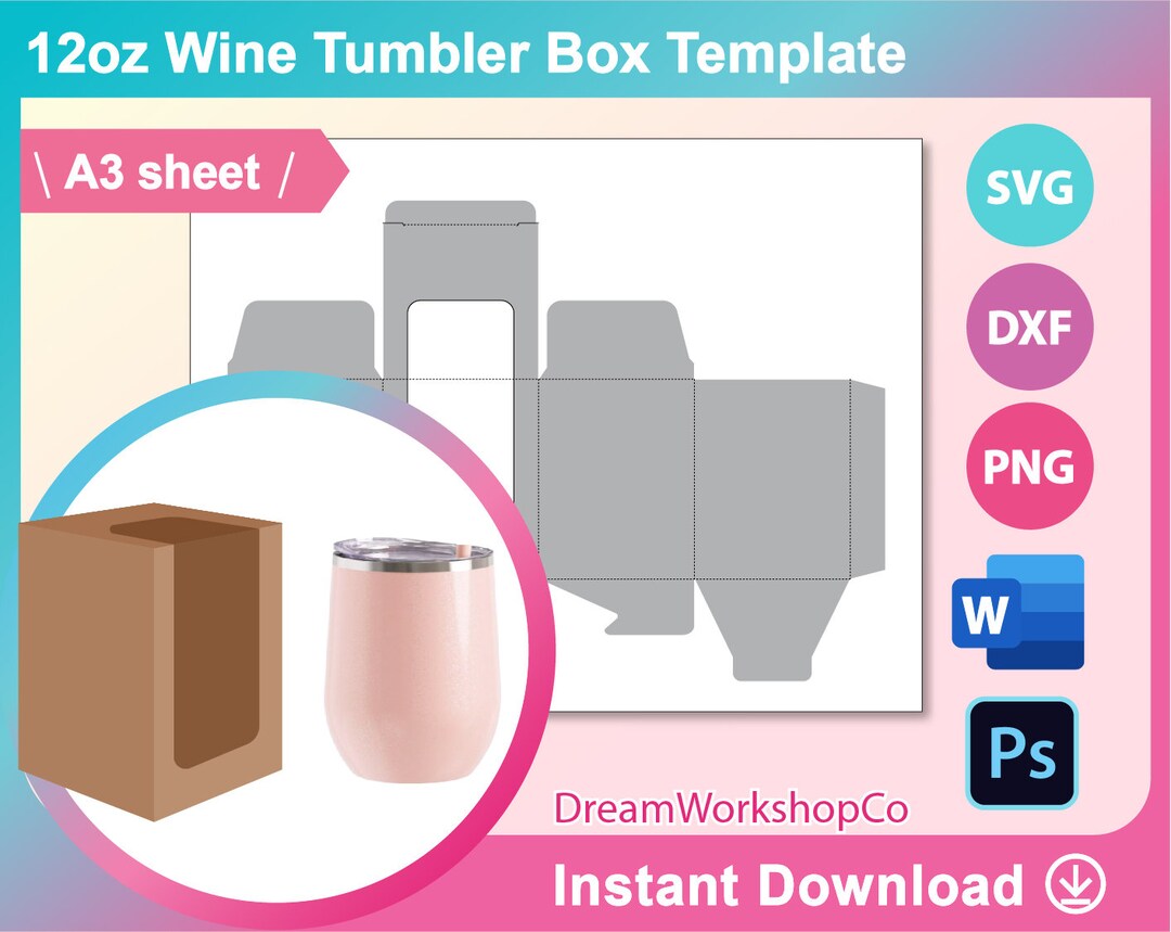 12oz Wine Tumbler Box Template, With Window, Gift Box Template, SVG ...
