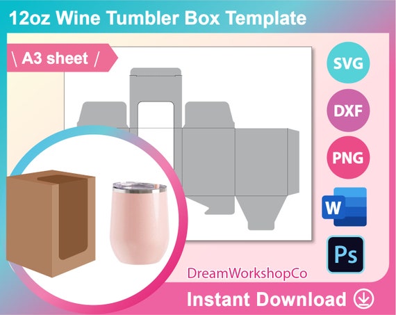 12oz Wine Tumbler Box Template With Window Gift Box - Etsy
