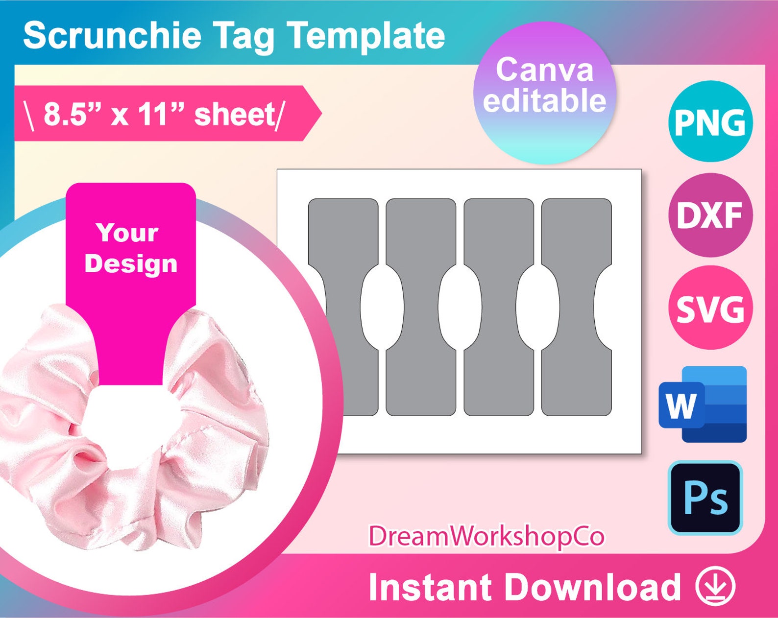 Scrunchie Tag Template Canva SVG DXF Ms Word Docx Png - Etsy