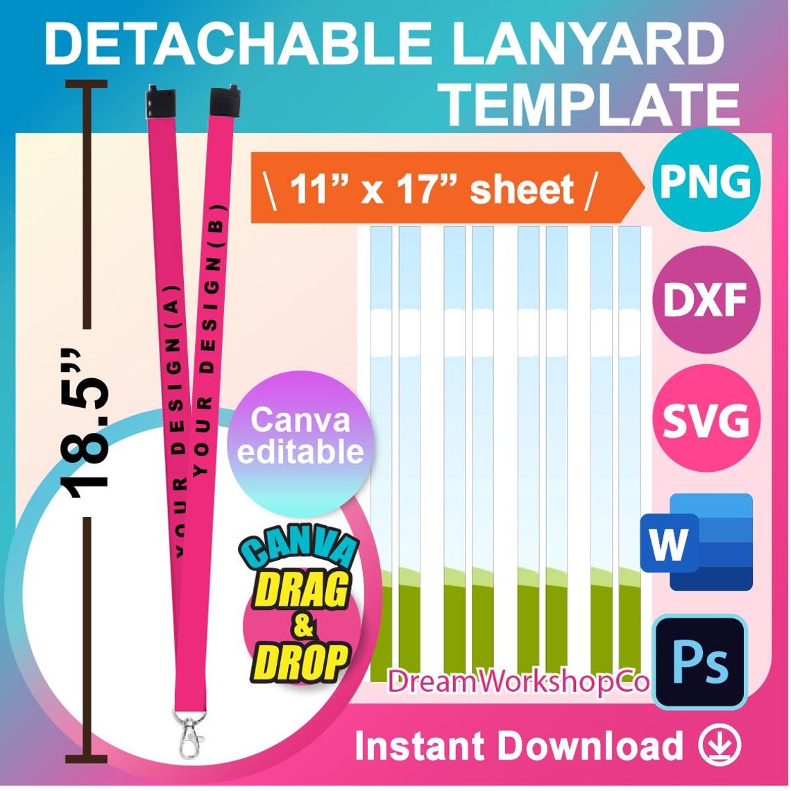 Lanyard Sublimation, Canva, SVG, DXF, Ms Word Docx, Png, Psd, 11 X 17 ...