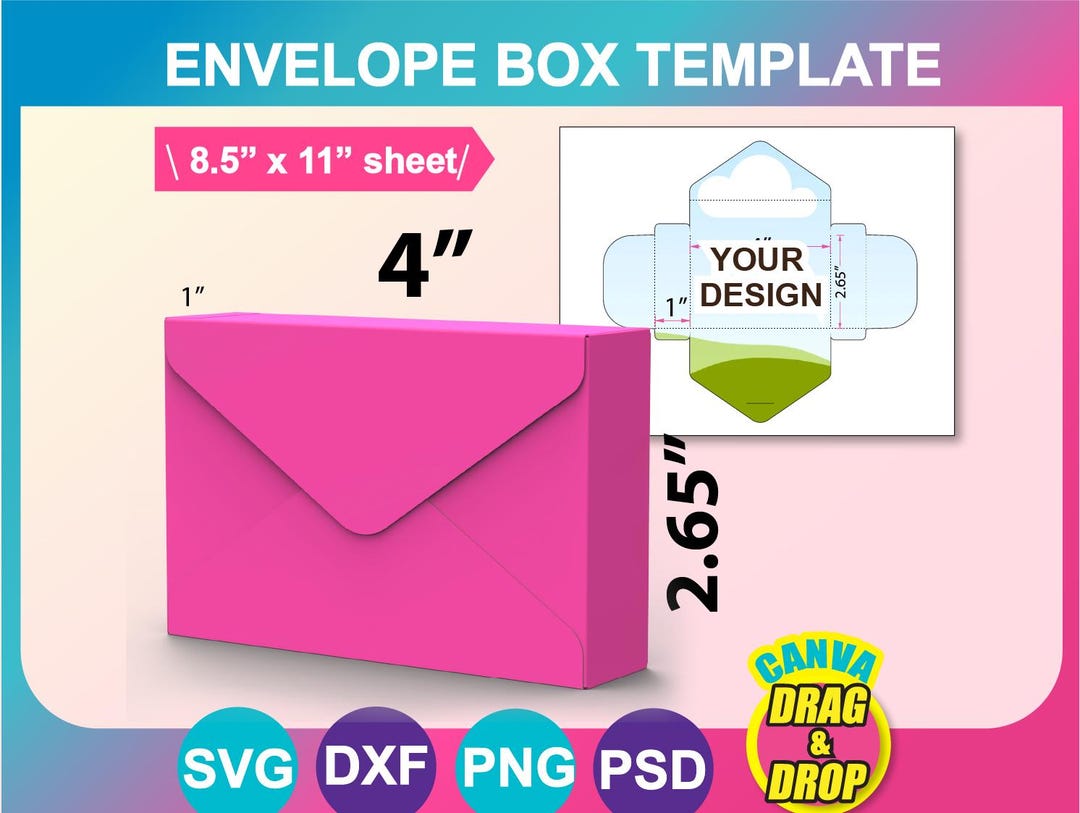 Envelope Box Template, Gift Box Template, Canva, PSD, PNG, SVG, Dxf, 8 ...