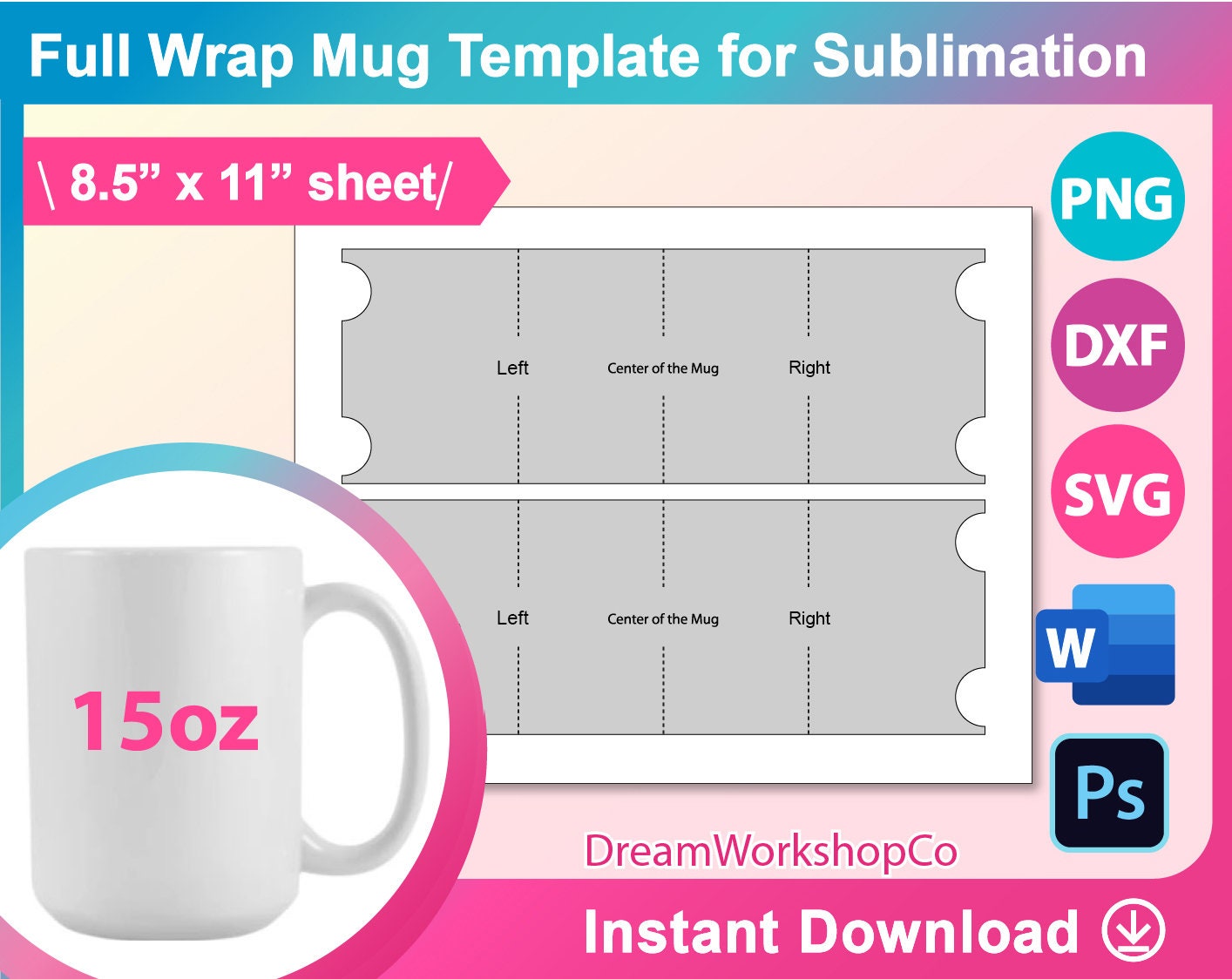 15oz Mug Template 15oz Mug Full Wrap Template Sublimation Etsy Australia