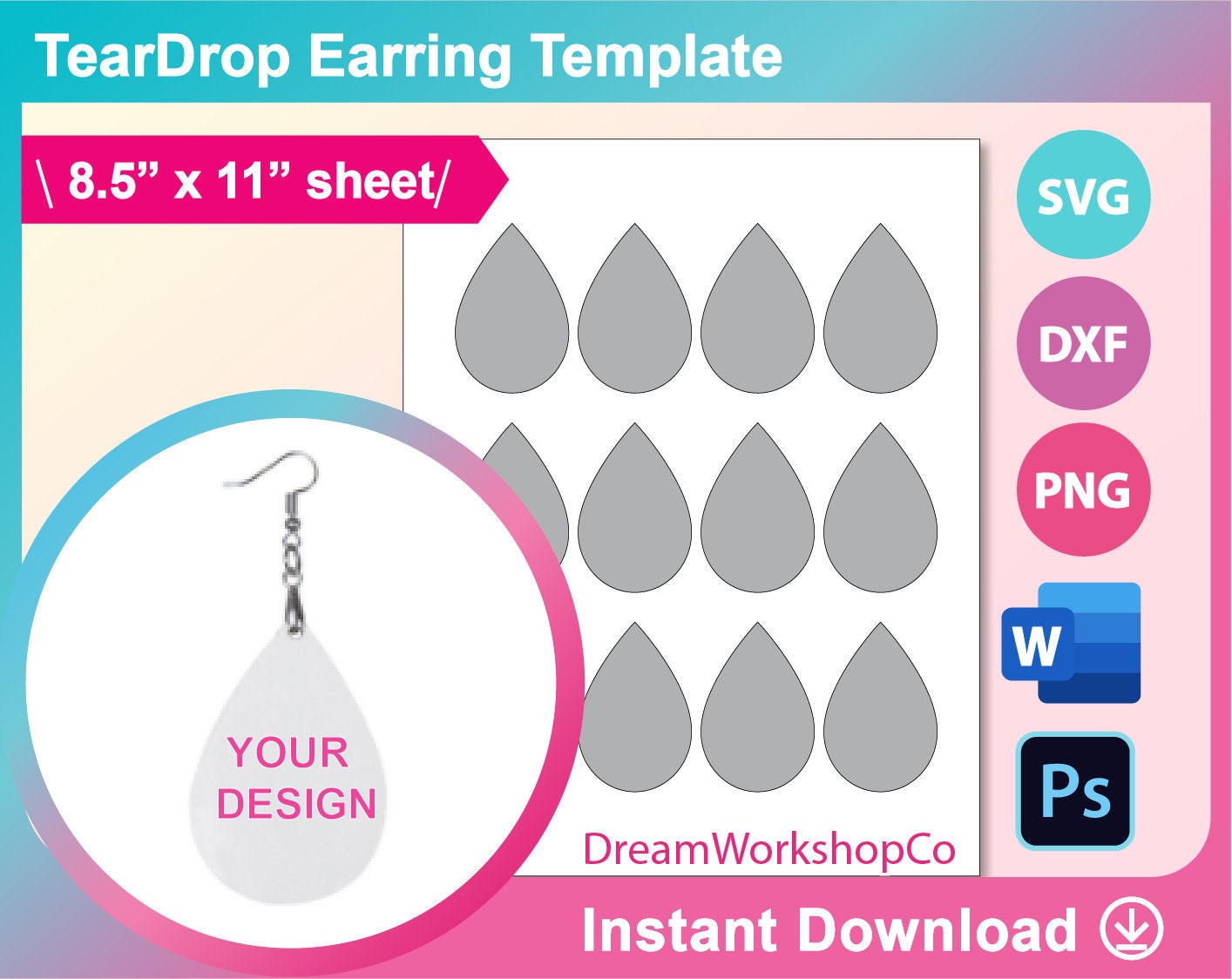 Teardrop Earring Sublimation Teardrop Shape Earring Etsy