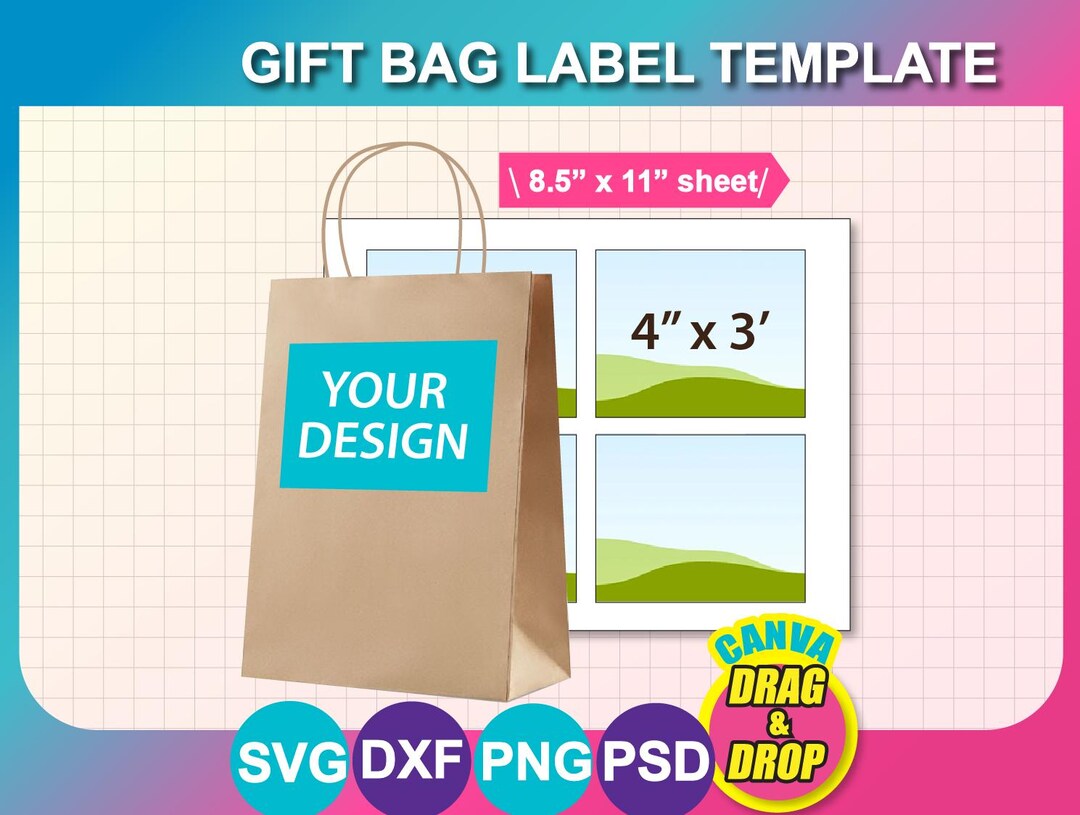 4 X 3 Gift Bag Label, SVG, DXF, Canva, Ms Word Docx, Png, PSD, 8.5