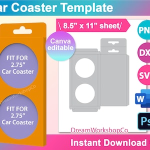 Car Cup Coaster Package Template, 2pcs Car Coaster Box Template, Car ...