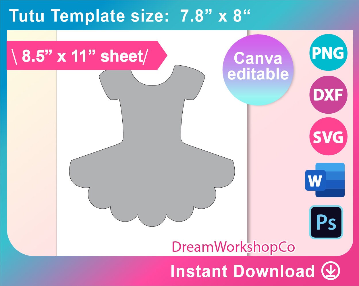 Plantilla Tutu Ms word PSD PNG SVG Canva Dxf hoja de - Etsy México