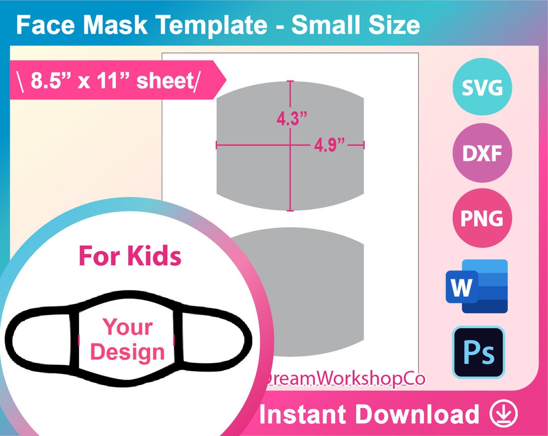 Face Mask Template s-size, Kids Face Mask Template, Sublimation, Ms ...
