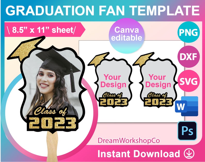 Graduation Fan Template Graduation Paddle Fan PSD SVG DXF - Etsy