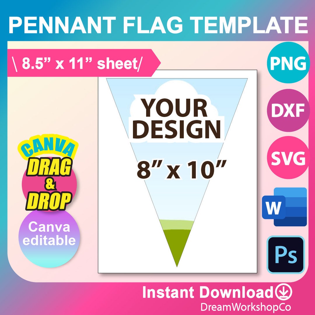 Bunting Banner Template, Triangle Banner Flag Template, Canva, PSD, PNG ...