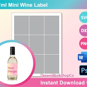 187ml Wine Label Template Mini Wine Bottle Labels SVG DXF - Etsy
