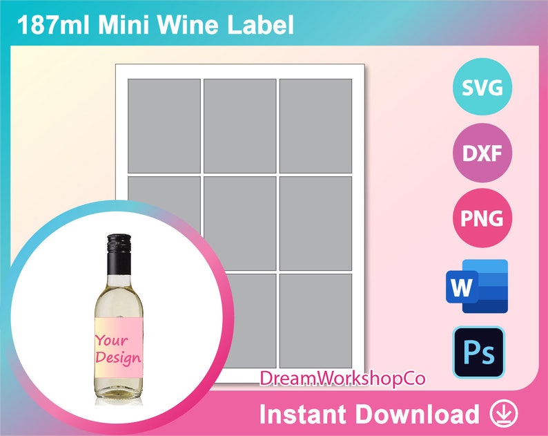 187ml Wine Label Template Mini Wine Bottle Labels SVG DXF - Etsy