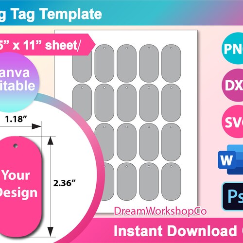 Dog Tag Template Dog Tag Template SVG DXF Canva Ms Word - Etsy