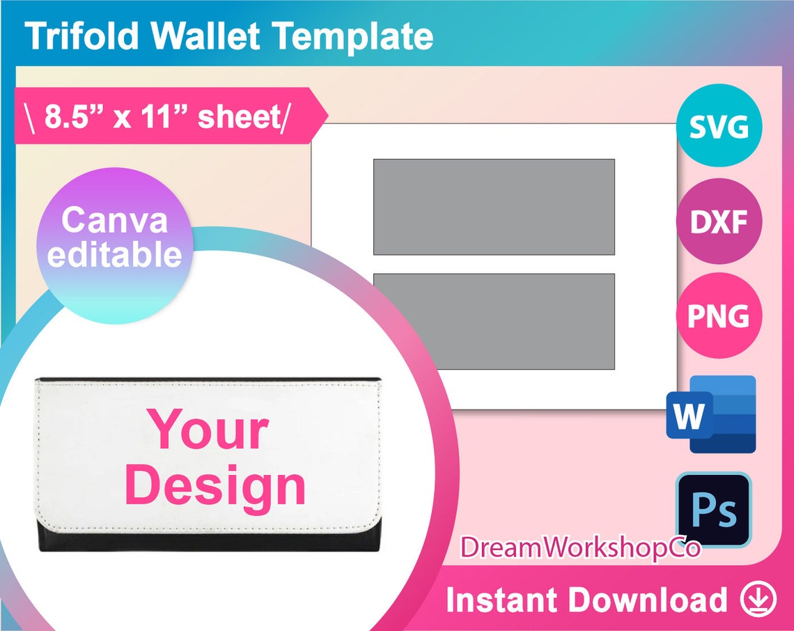 Tri-fold Wallet Sublimation Template: SVG, DXF, PNG, Canva, Ms Word ...