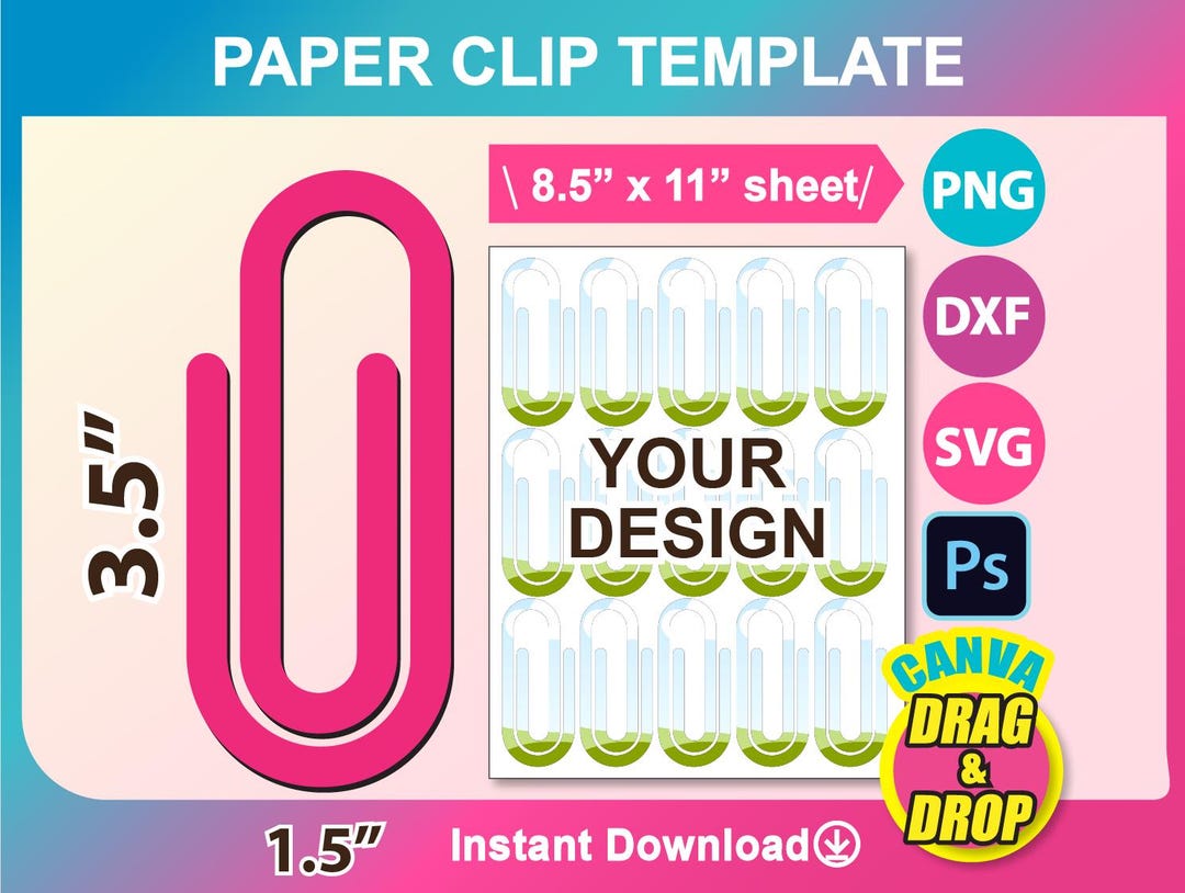 Jumbo Paper Clip Template SVG: Bookmark Design, Canva, SVG, Dxf, Png ...