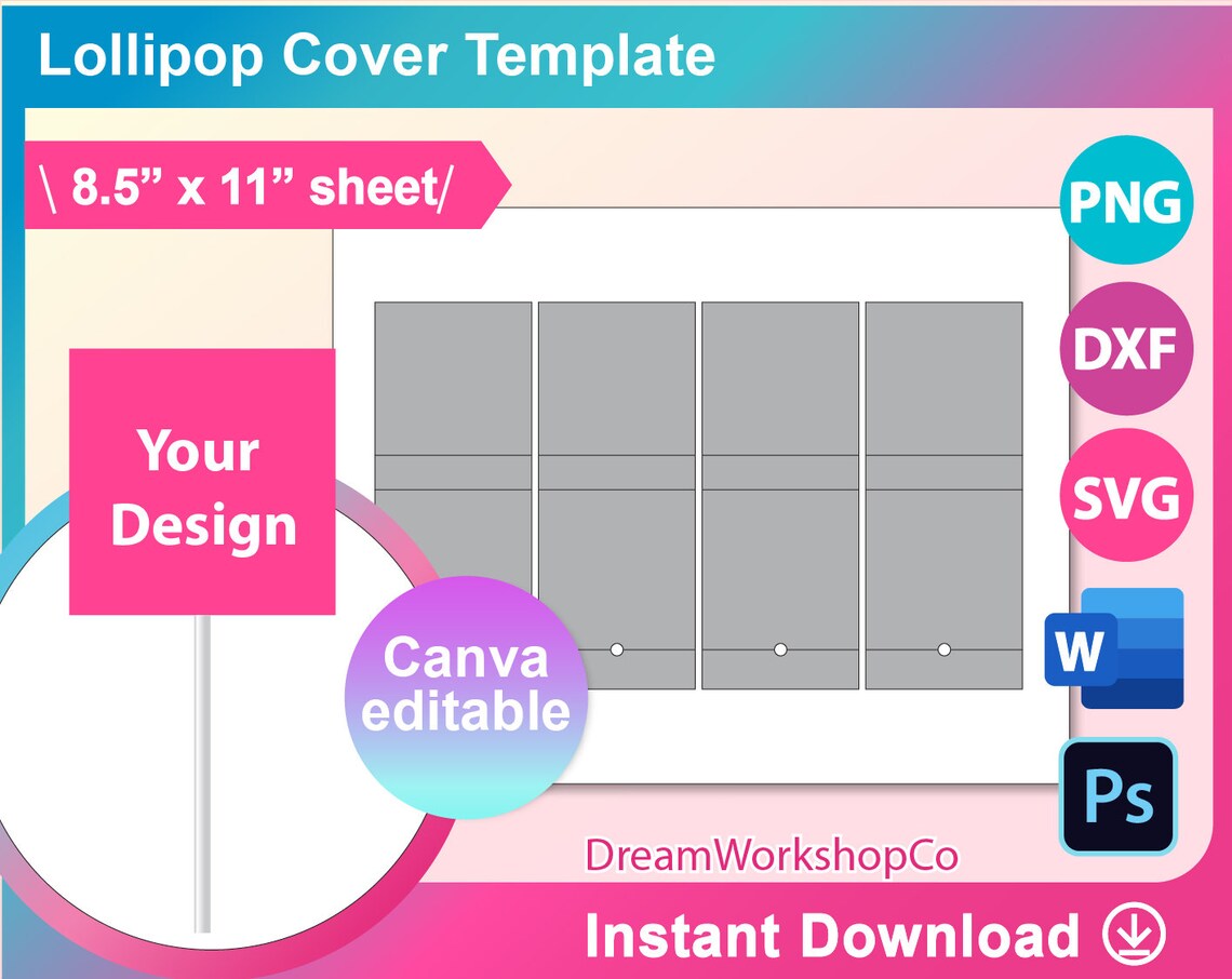 Lollipop Cover Template: SVG, DXF, Canva, Ms Word, Png, Psd (instant ...