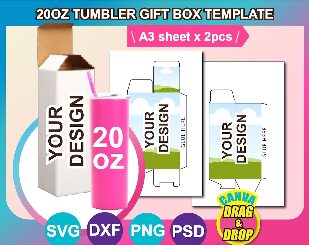 20oz Skinny Tumbler Box Template, Gift Box Template, SVG, Canva, DXF ...