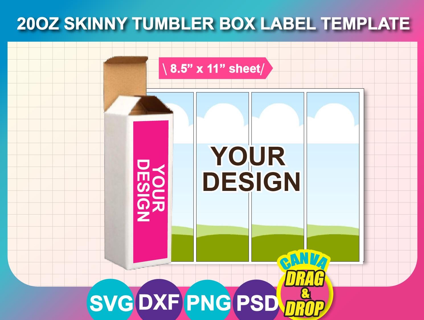 20oz Skinny Tumbler Box Label Template: Canva, SVG, Dxf, Png, Digital ...