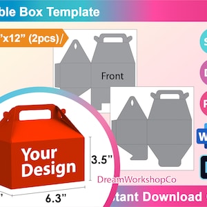 Gable Box Template, Box With Handle Template SVG, DXF, Ms Word Docx, Png, Psd, 12" X 12" Sheet ...