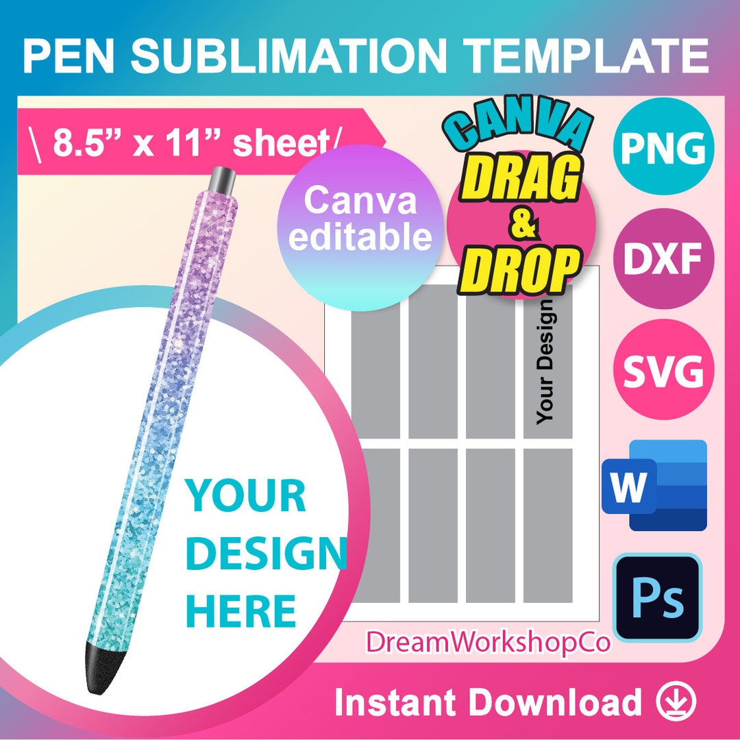 Glitter Pen Wrapper Template, Glitter Pen Box Template SVG, DXF, Canva ...